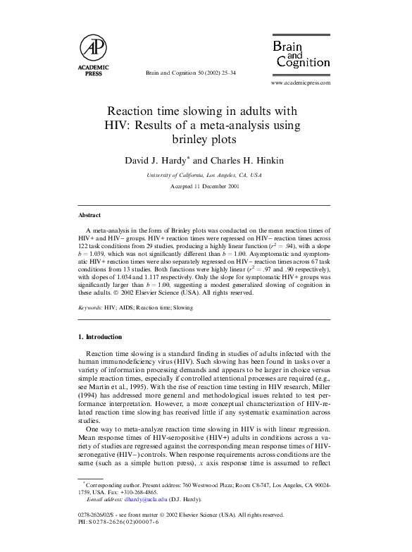 (PDF) Reaction time slowing in adults with HIV: Results of a meta ...