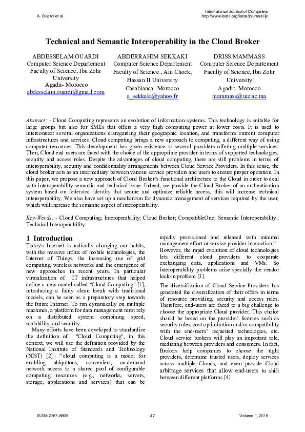 (PDF) Technical and Semantic Interoperability in the Cloud Broker