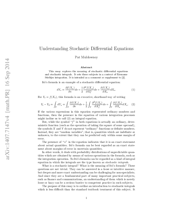 (PDF) Understanding stochastic differential equations