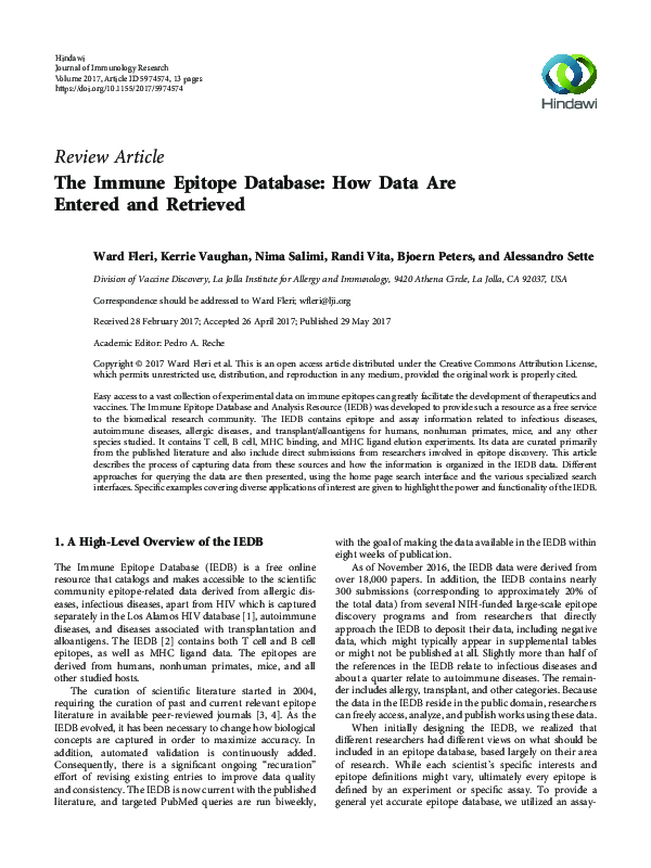 (PDF) The Immune Epitope Database: How Data Are Entered and Retrieved