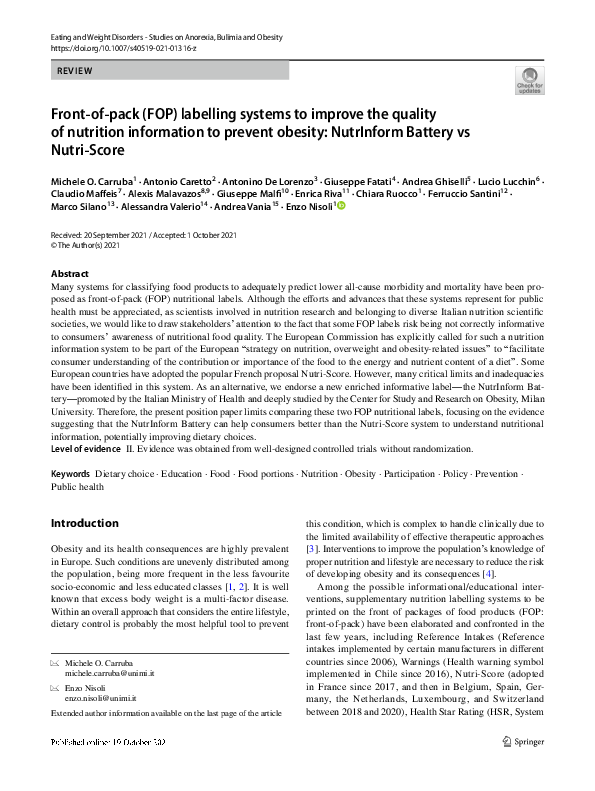 (PDF) Front-of-pack (FOP) labelling systems to improve the quality of ...