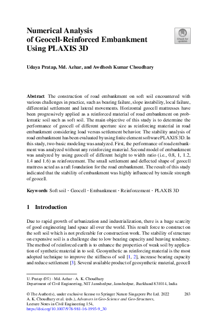 (PDF) Numerical Analysis of Geocell-Reinforced Embankment Using PLAXIS 3D