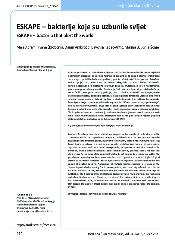 (PDF) ESKAPE – bacteria that alert the world