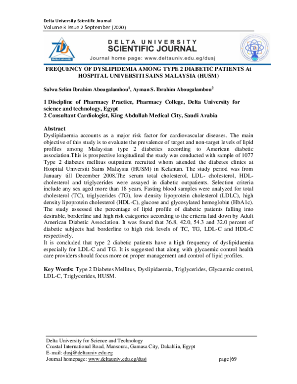 (PDF) FREQUENCY OF DYSLIPIDEMIA AMONG TYPE 2 DIABETIC PATIENTS At ...
