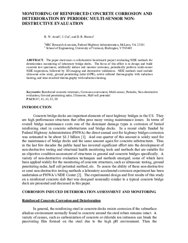 Pdf Monitoring Of Reinforced Concrete Corrosion And Deterioration By Periodic Multi Sensor Non