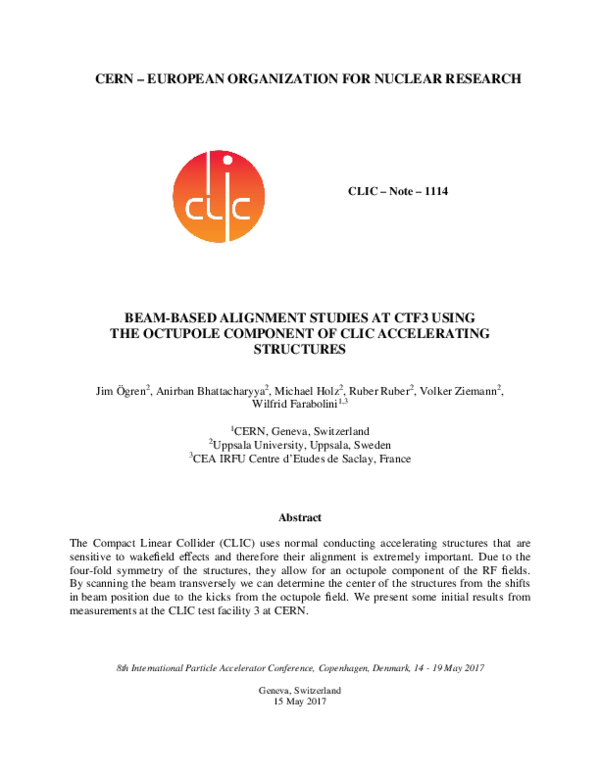 (PDF) Cern – European Organization for Nuclear Research Beam-Based Alignment Studies at CTF 3 ...