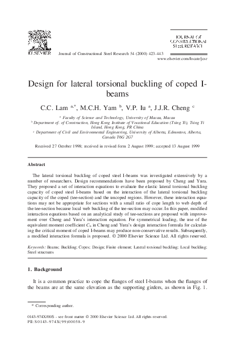 (PDF) Design for lateral torsional buckling of coped I-beams