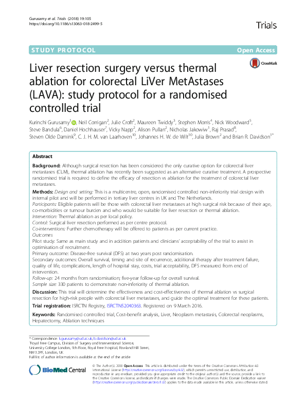 (PDF) Liver resection surgery versus thermal ablation for colorectal ...