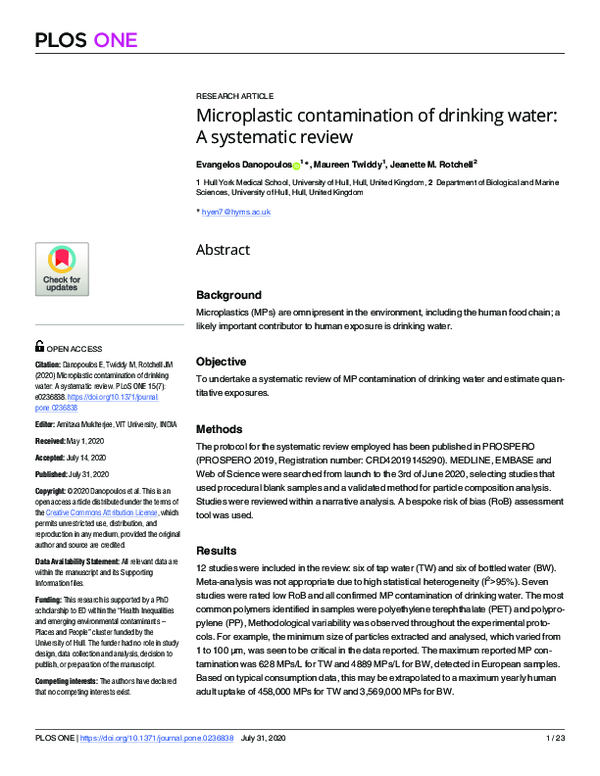 (PDF) Microplastic contamination of drinking water: A systematic review
