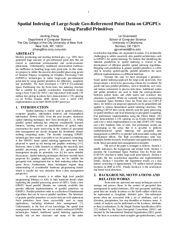 (PDF) Spatial Indexing of Large-Scale Geo-Referenced Point Data on GPGPUs Using Parallel Primitives