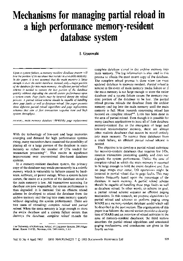 (PDF) Mechanisms for managing partial reload in a high performance ...