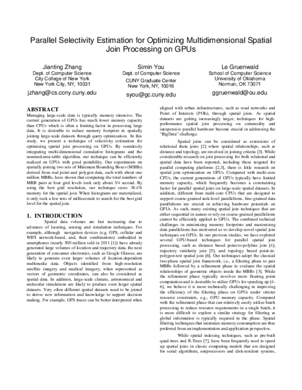 (PDF) Parallel Selectivity Estimation for Optimizing Multidimensional Spatial Join Processing on ...