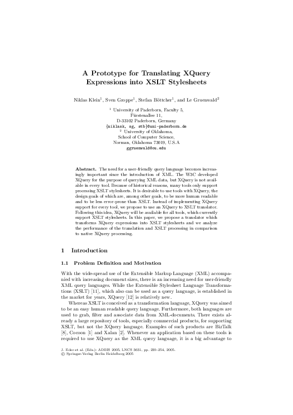 (PDF) A Prototype for Translating XQuery Expressions into XSLT Stylesheets