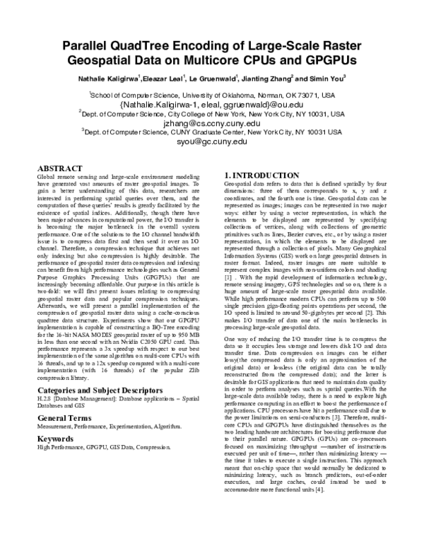 Pdf Parallel Quadtree Encoding Of Large Scale Raster Geospatial Data On Multicore Cpus And Gpgpus 