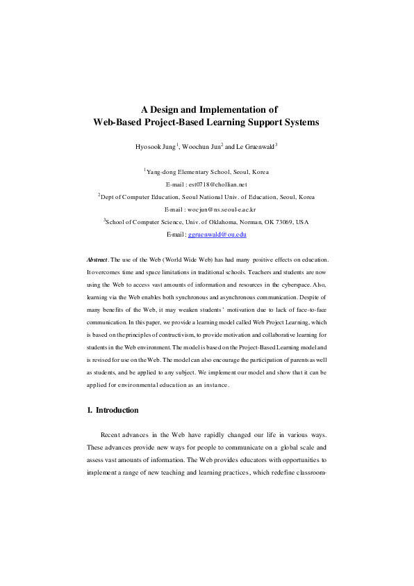 Pdf A Design And Implementation Of Web Based Project Based Learning