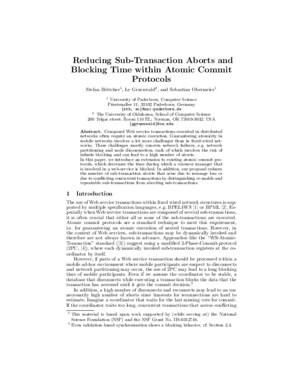 (PDF) Reducing Sub-transaction Aborts and Blocking Time Within Atomic Commit Protocols