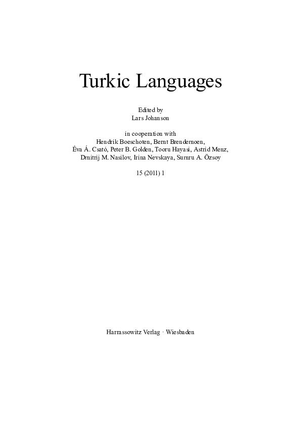 (PDF) Turkic Languages 15 (2011) 1 I am on the editorial board of this ...