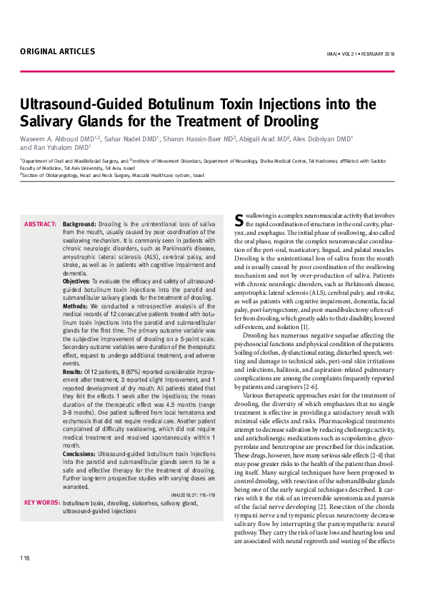 (PDF) Ultrasound-Guided Botulinum Toxin Injections into the Salivary ...