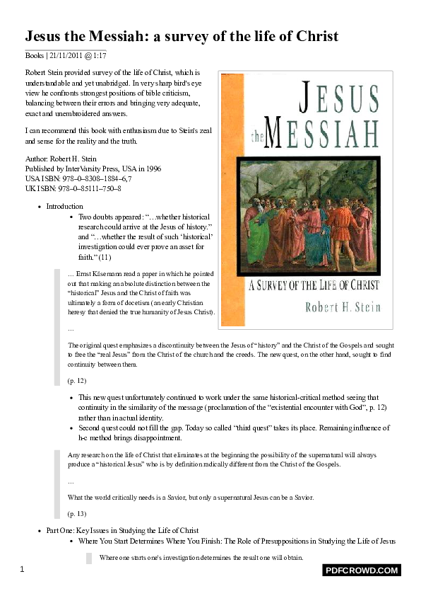(PDF) Jesus the Messiah: A Survey of the Life of Christ