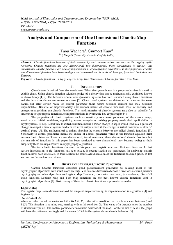 Pdf Analysis And Comparison Of One Dimensional Chaotic Map Functions