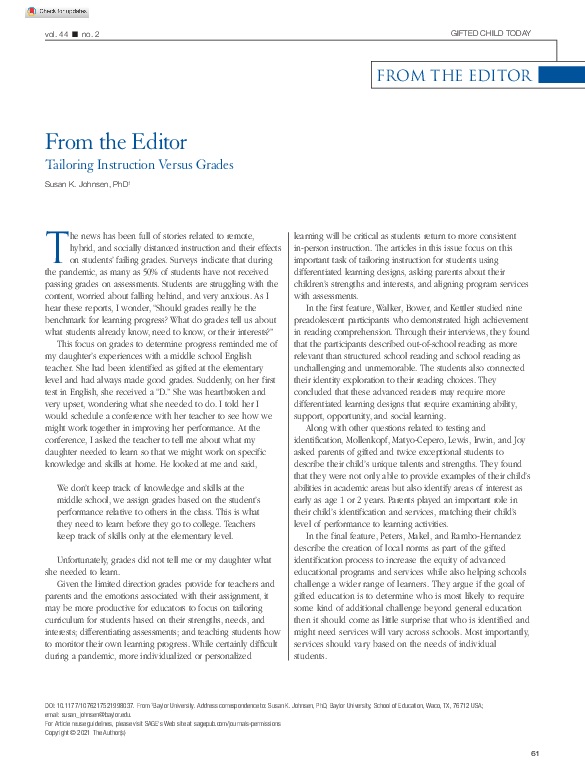 (PDF) Tailoring Instruction Versus Grades