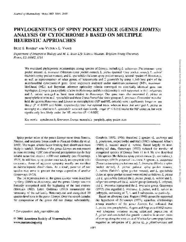 (PDF) Phylogenetics of spiny pocket mice (genus Liomys): analysis of ...