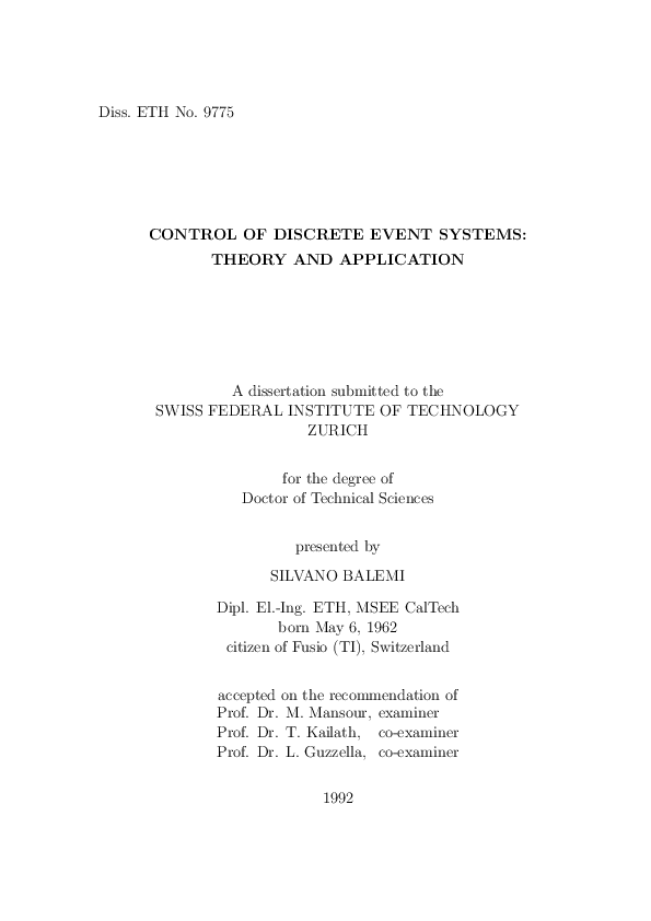 Pdf Control Of Discrete Event Systems Theory And Application