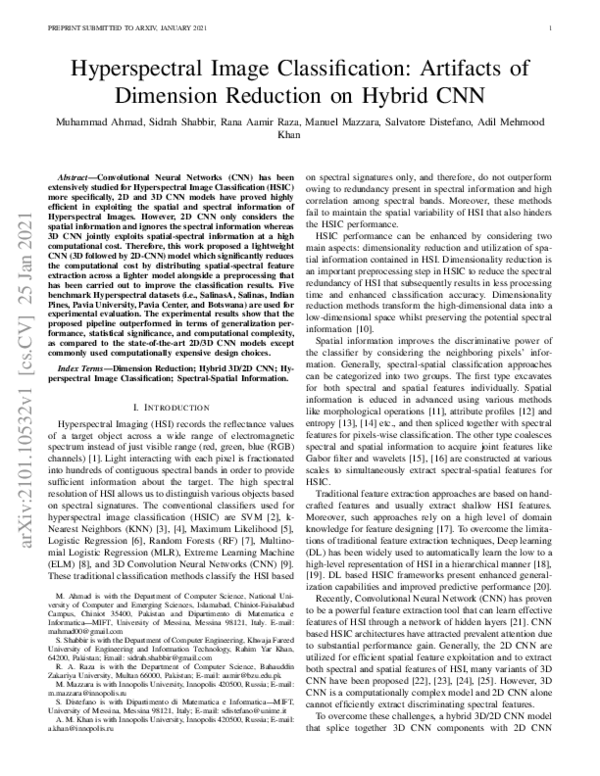 (PDF) Hyperspectral Image Classification: Artifacts of Dimension Reduction on Hybrid CNN