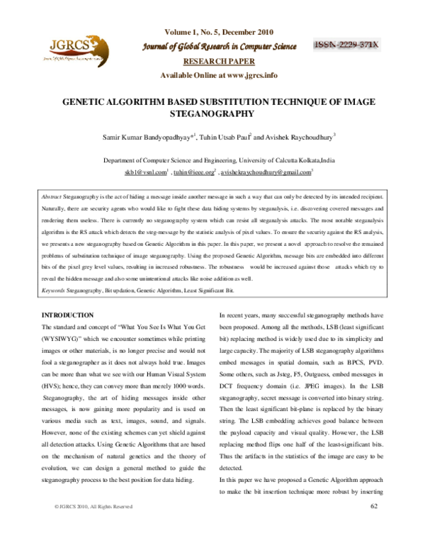 (PDF) Genetic Algorithm Based Substitution Technique of Image Steganography