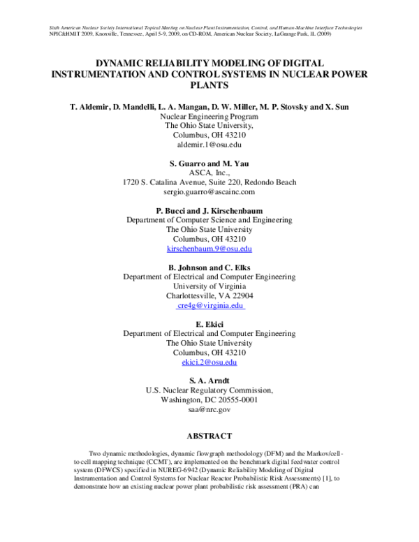 Pdf Dynamic Reliability Modeling Of Digital Instrumentation And Control Systems In Nuclear