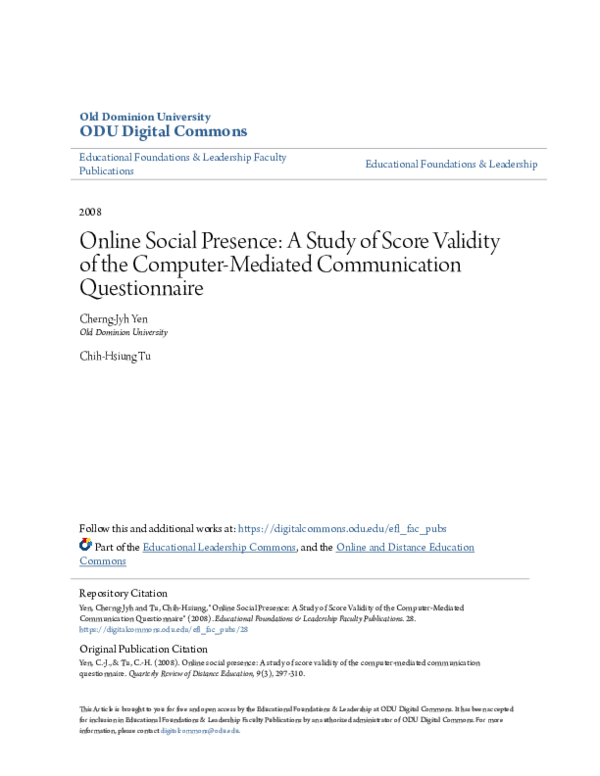 (PDF) Online Social Presence: A Study of Score Validity of the Computer ...