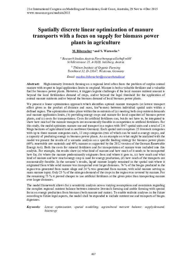 (PDF) Spatially discrete linear optimization of manure transports with ...