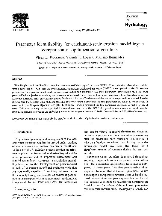 Pdf Parameter Identifiability For Catchment Scale Erosion Modelling A Comparison Of