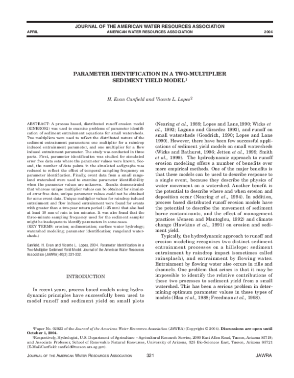 (PDF) Parameter Identification in a Two-Multiplier Sediment Yield Model