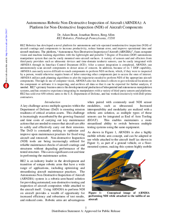 (PDF) Autonomous Robotic Non-Destructive Inspection of Aircraft (ARNDIA): A Platform for Non ...