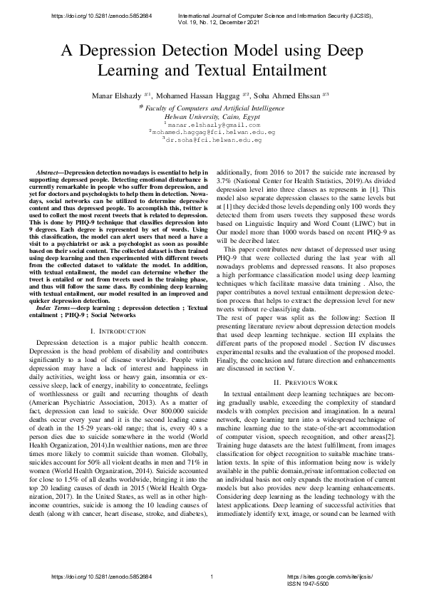 Pdf A Depression Detection Model Using Deep Learning And Textual Entailment