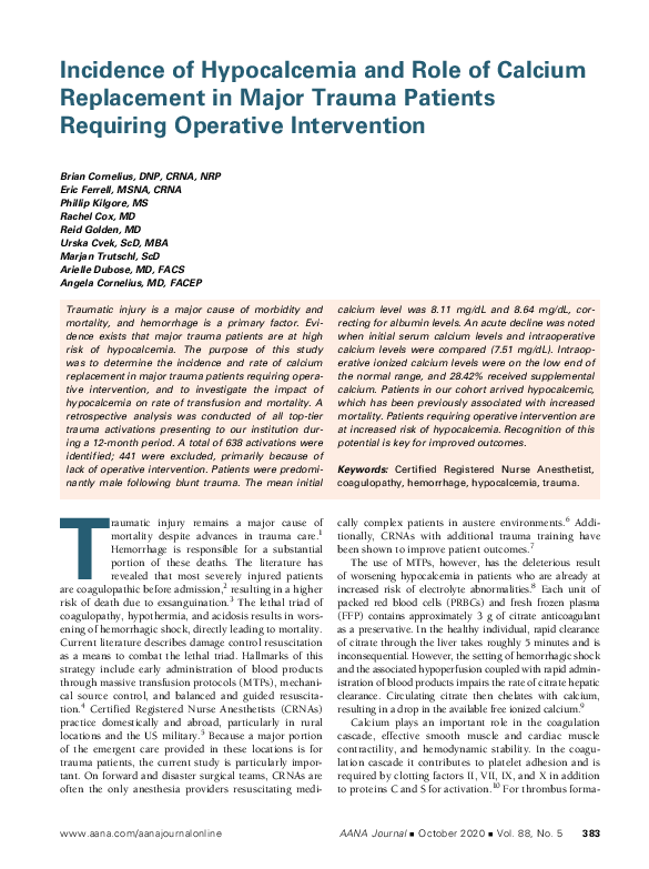 (PDF) Incidence of Hypocalcemia and Role of Calcium Replacement in ...