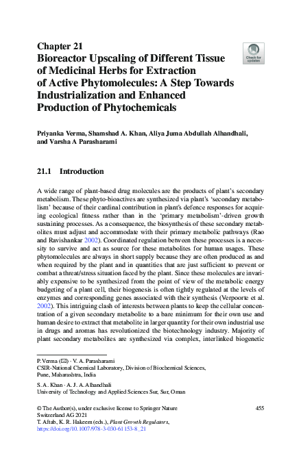(PDF) Bioreactor Upscaling of Different Tissue of Medicinal Herbs for ...
