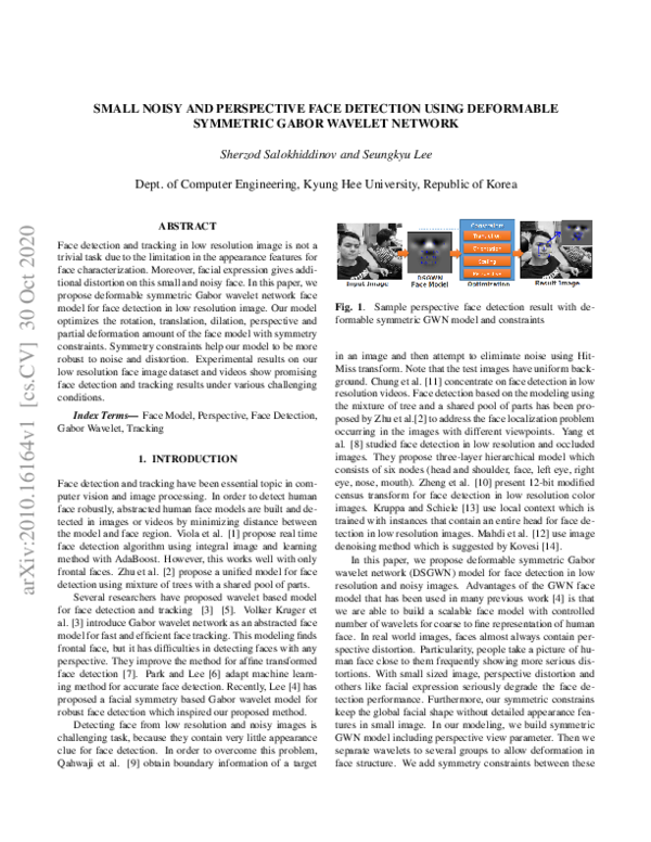 Pdf Small Noisy And Perspective Face Detection Using Deformable Symmetric Gabor Wavelet Network