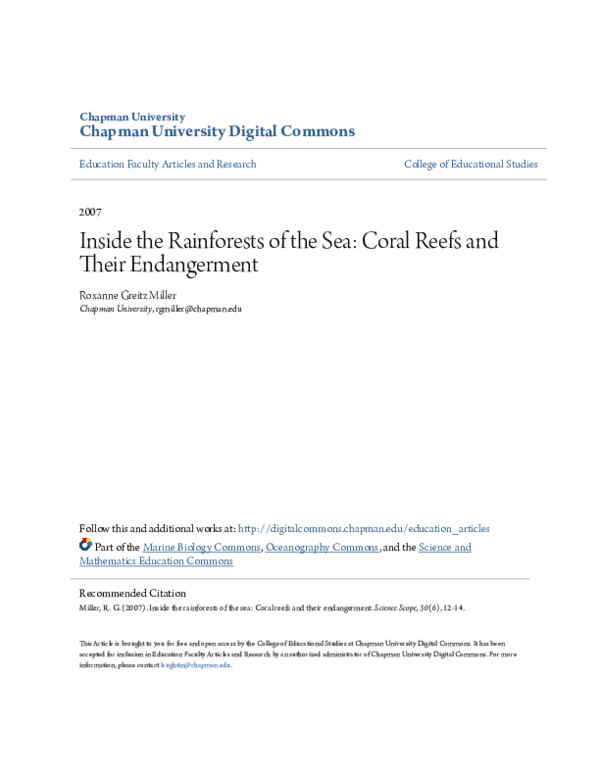 (PDF) Inside the Rainforests of the Sea: Coral Reefs and Their Endangerment