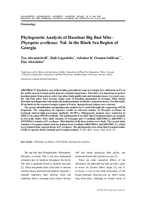 (PDF) Phylogenetic Analysis of Hazelnut Big Bud Mite-Phytoptus ...