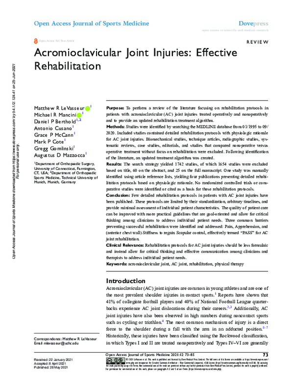 (PDF) Acromioclavicular Joint Injuries: Effective Rehabilitation