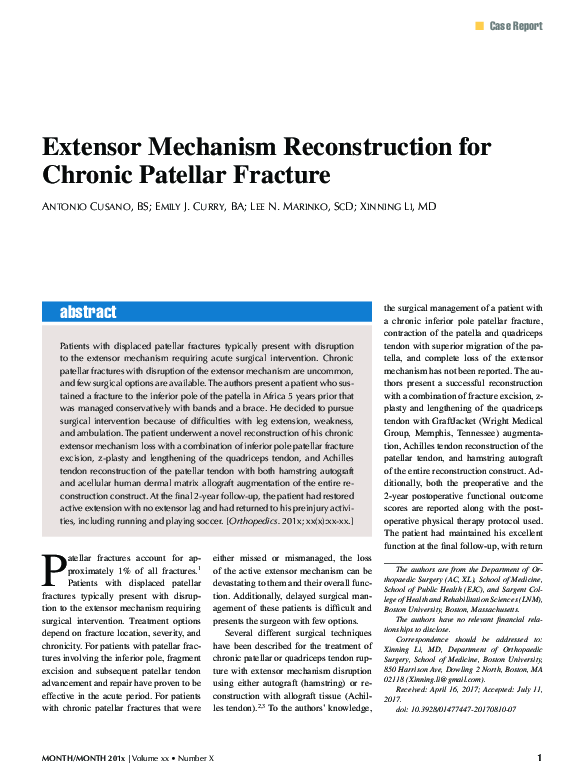 (PDF) Extensor Mechanism Reconstruction for Chronic Patellar Fracture