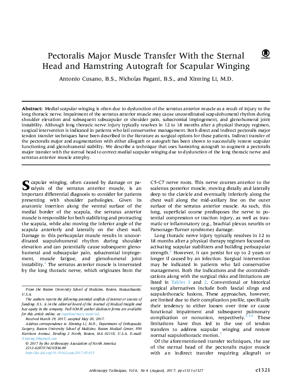 (PDF) Pectoralis Major Muscle Transfer With the Sternal Head and ...