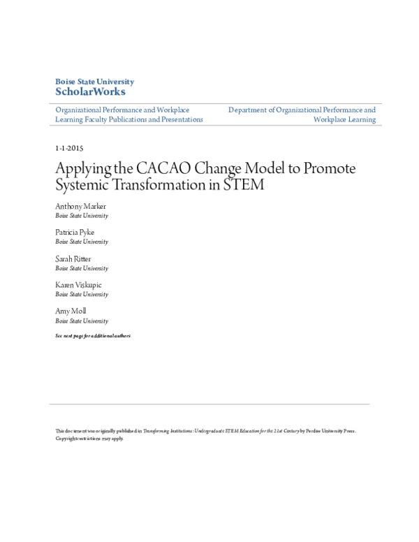 (PDF) Applying the CACAO Change Model to Promote Systemic ...