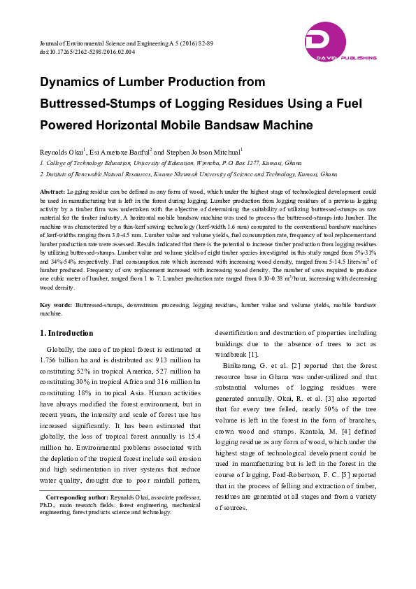 (PDF) Dynamics of Lumber Production from Buttressed-Stumps of Logging ...