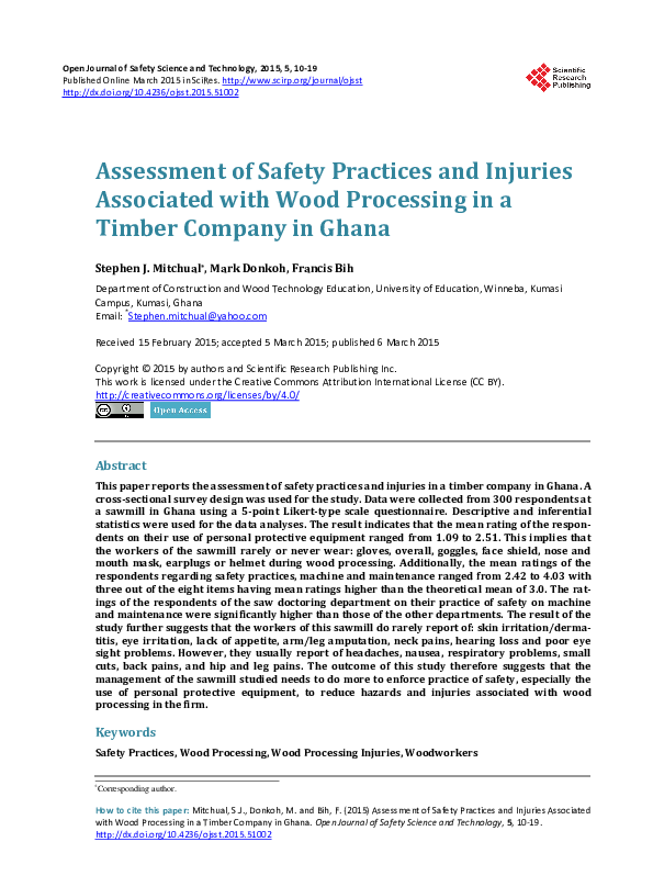 (PDF) Assessment of Safety Practices and Injuries Associated with Wood ...
