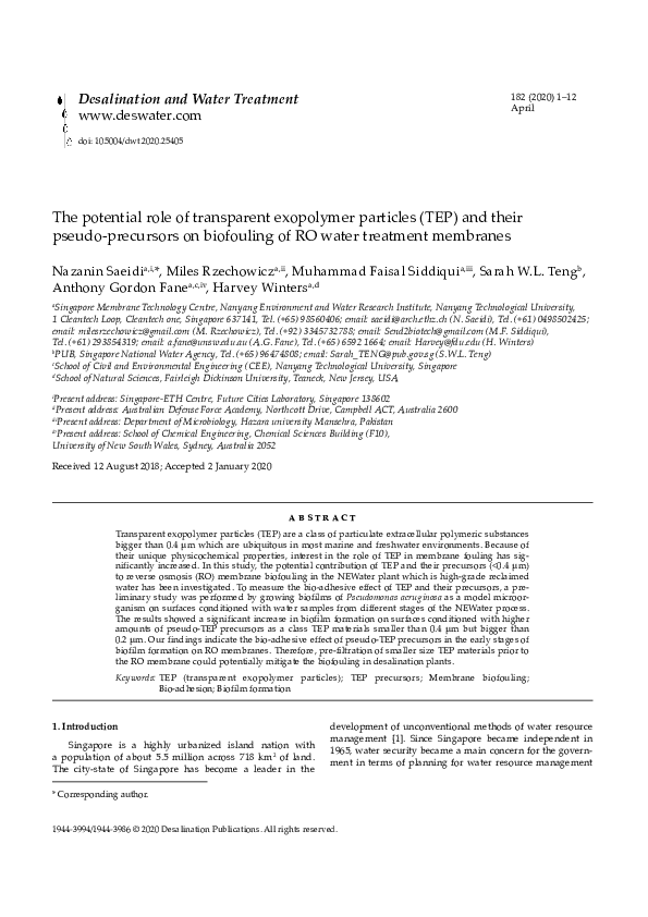 (PDF) The potential role of transparent exopolymer particles (TEP) and ...