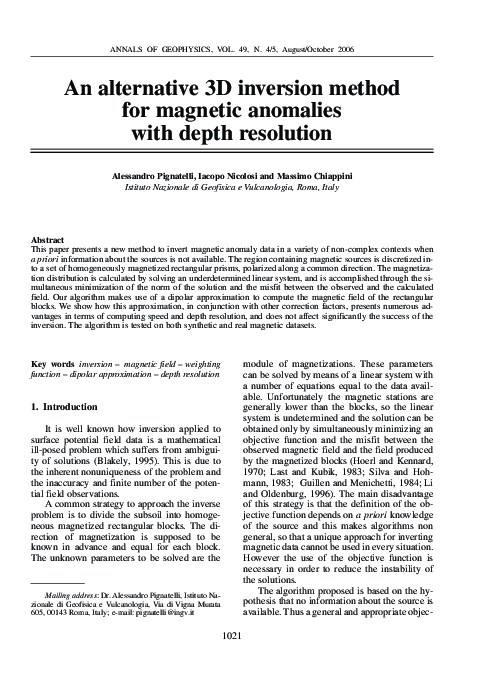 (PDF) An alternative 3D inversion method for magnetic anomalies with ...