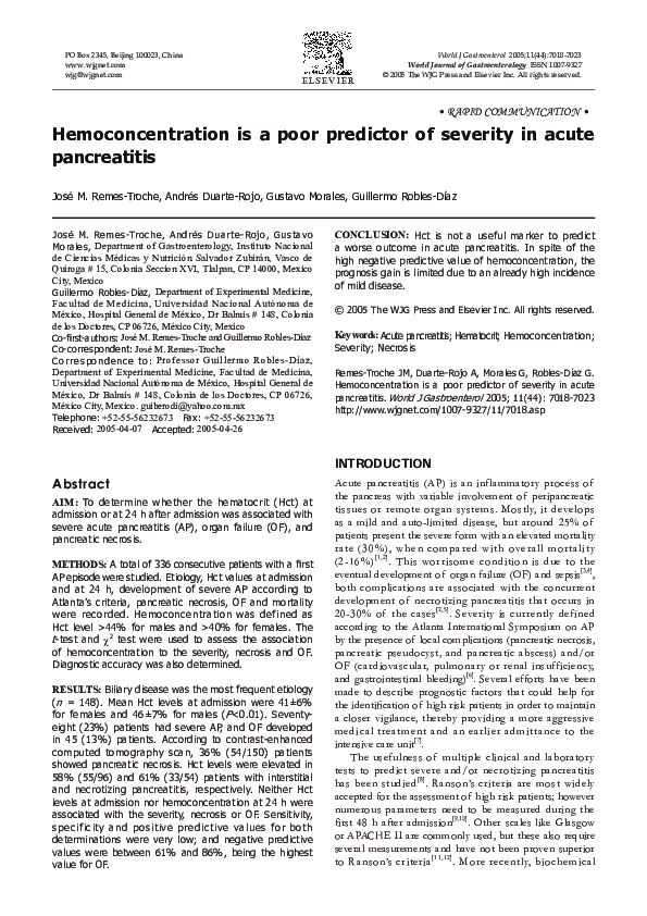 (PDF) Hemoconcentration is a poor predictor of severity in acute ...